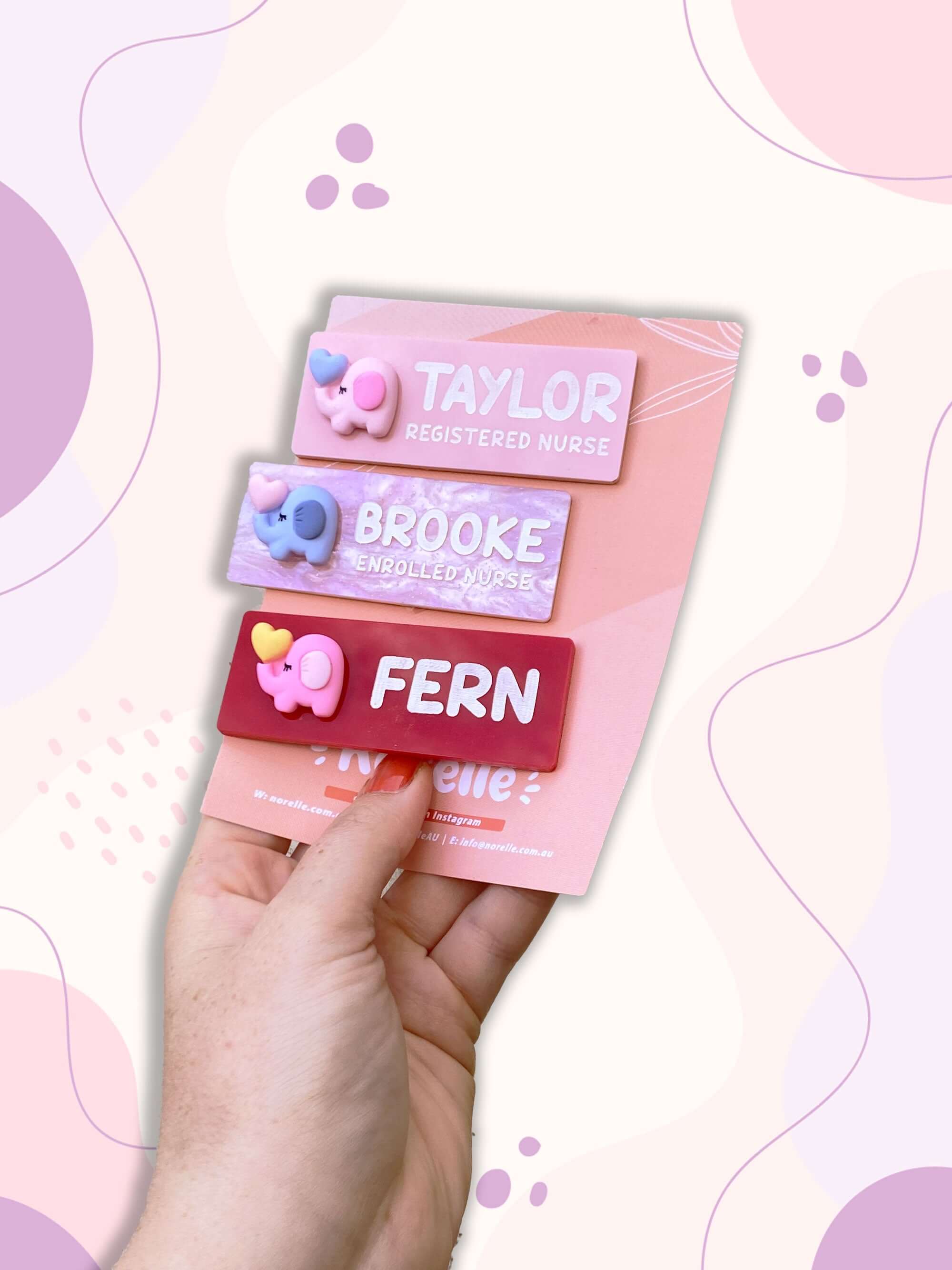 Personalised Work Name Badge with Adorable Heart Elephant 3D Icon