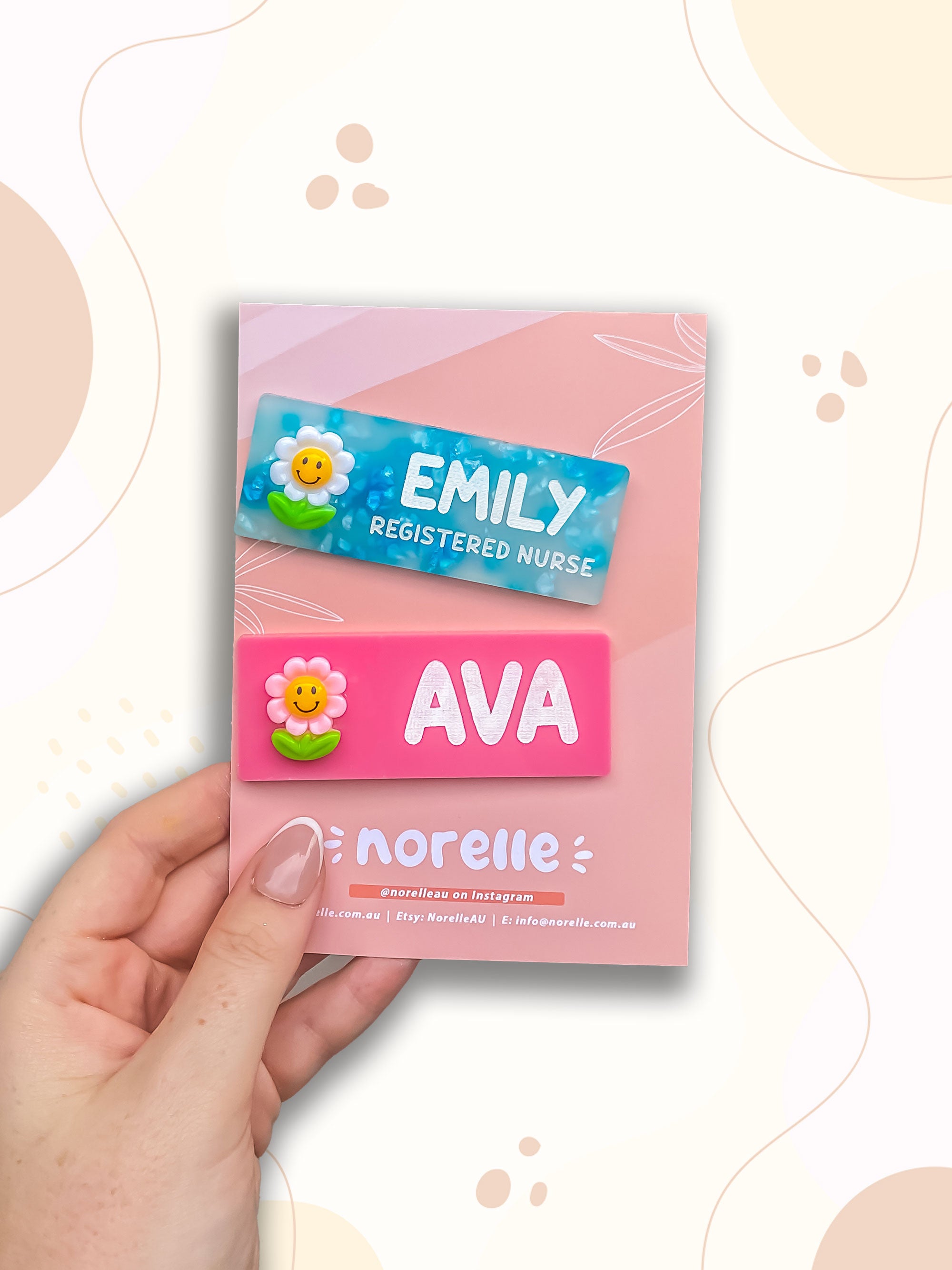 Personalised Work Name Badge with Happy Flower 3D Icon