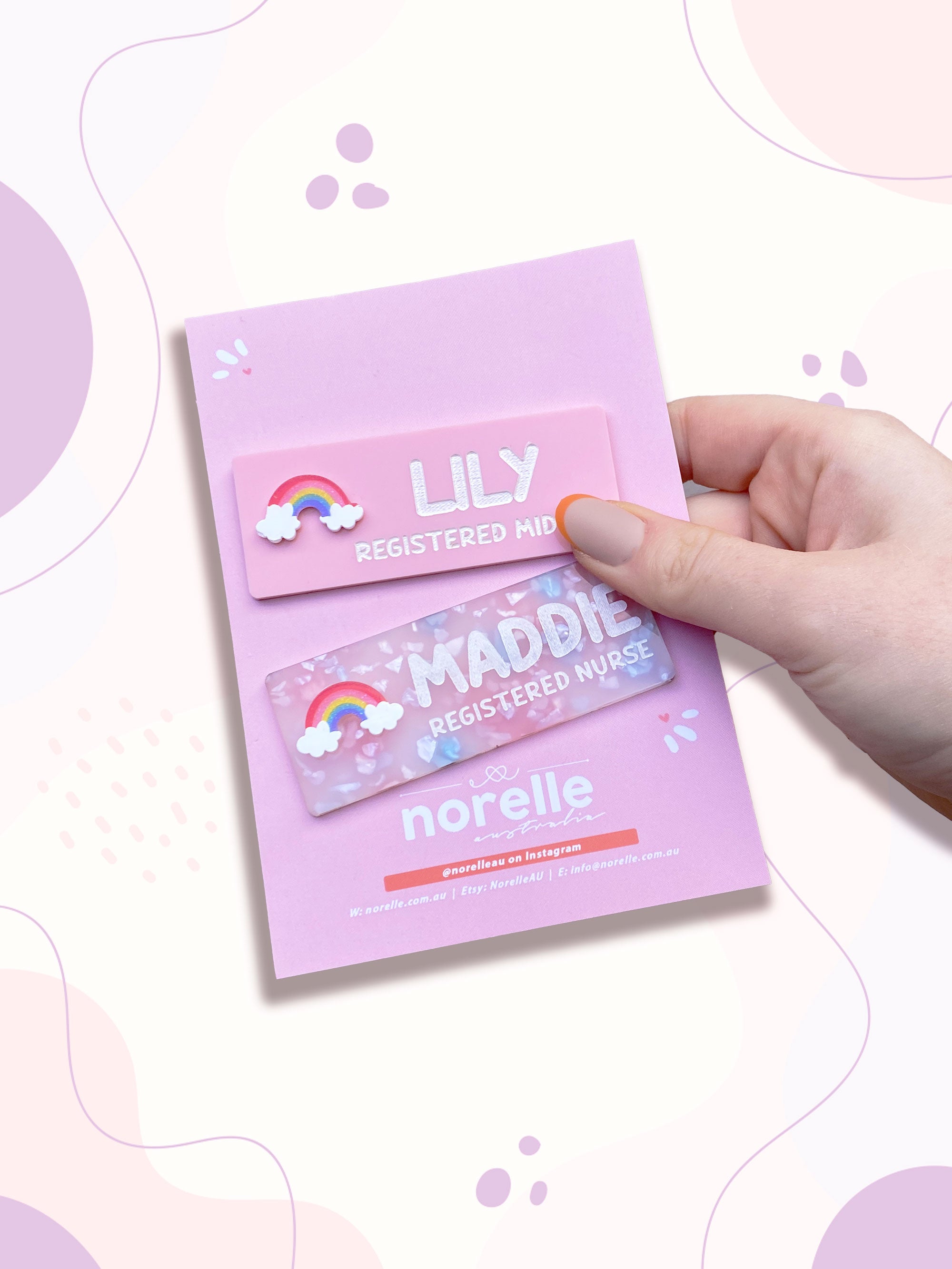 Personalised Work Name Badge with Cute Cloud Rainbow 3D Icon