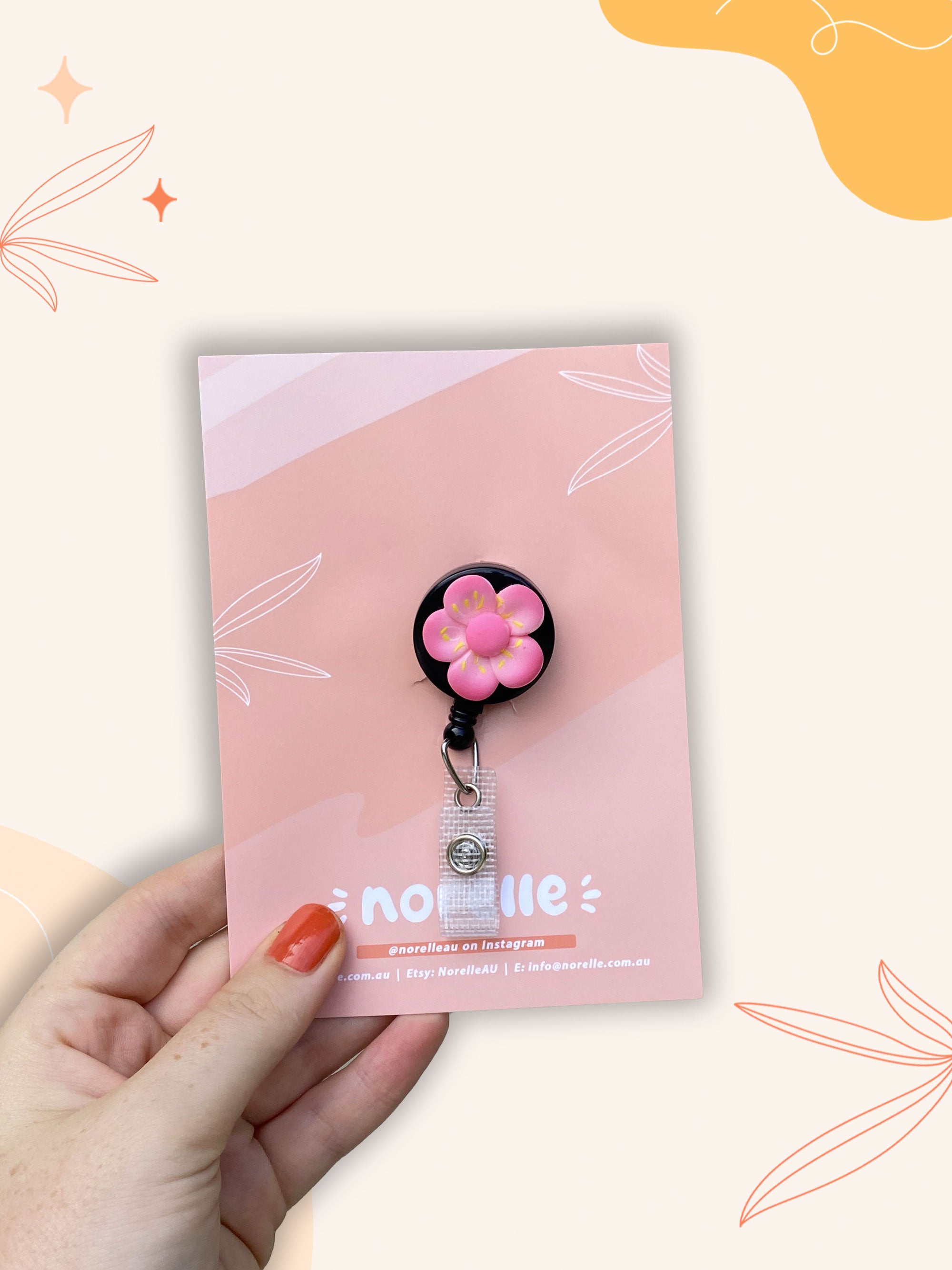 Badge Reel with Pink Flower