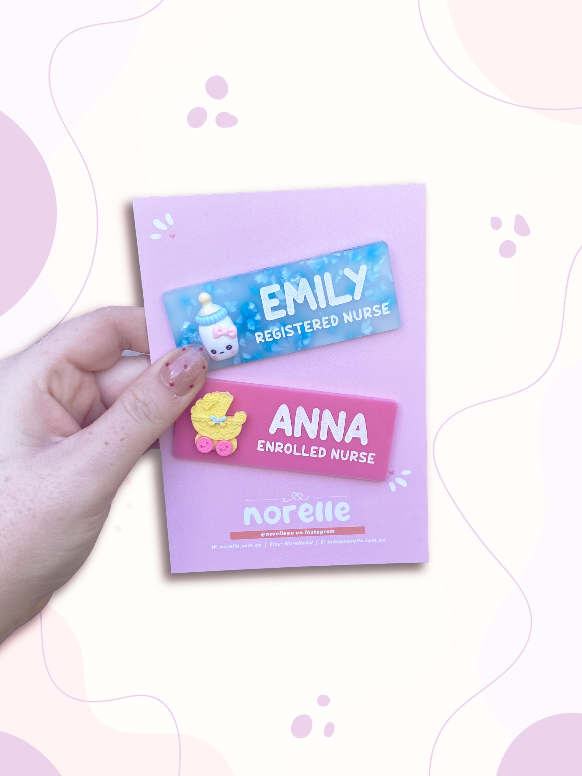 Personalised Work Name Badge with with icon for Midwife, Baby Bottle o
