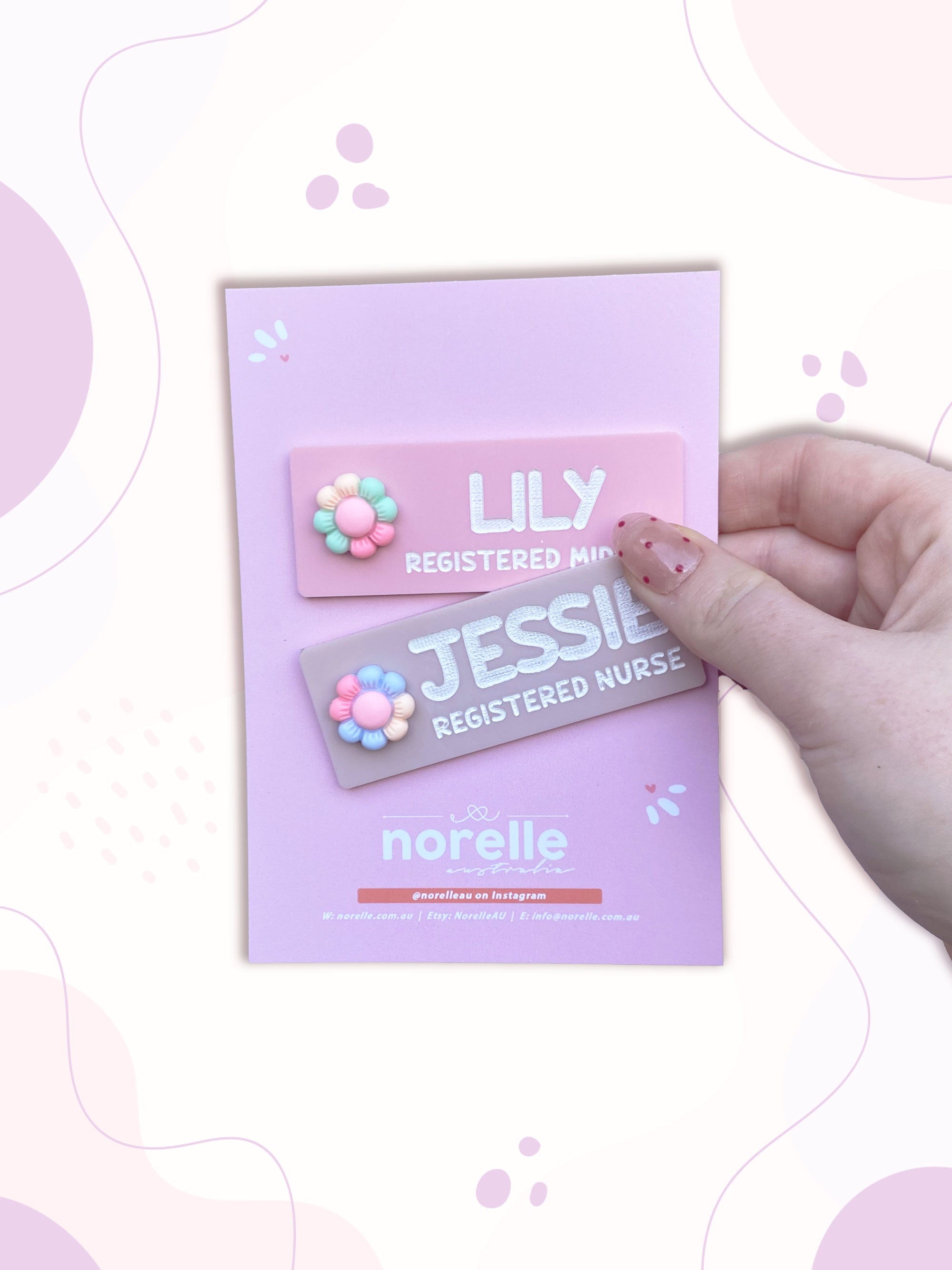Personalised Work Name Badge with Pastel Flower 3D Icon