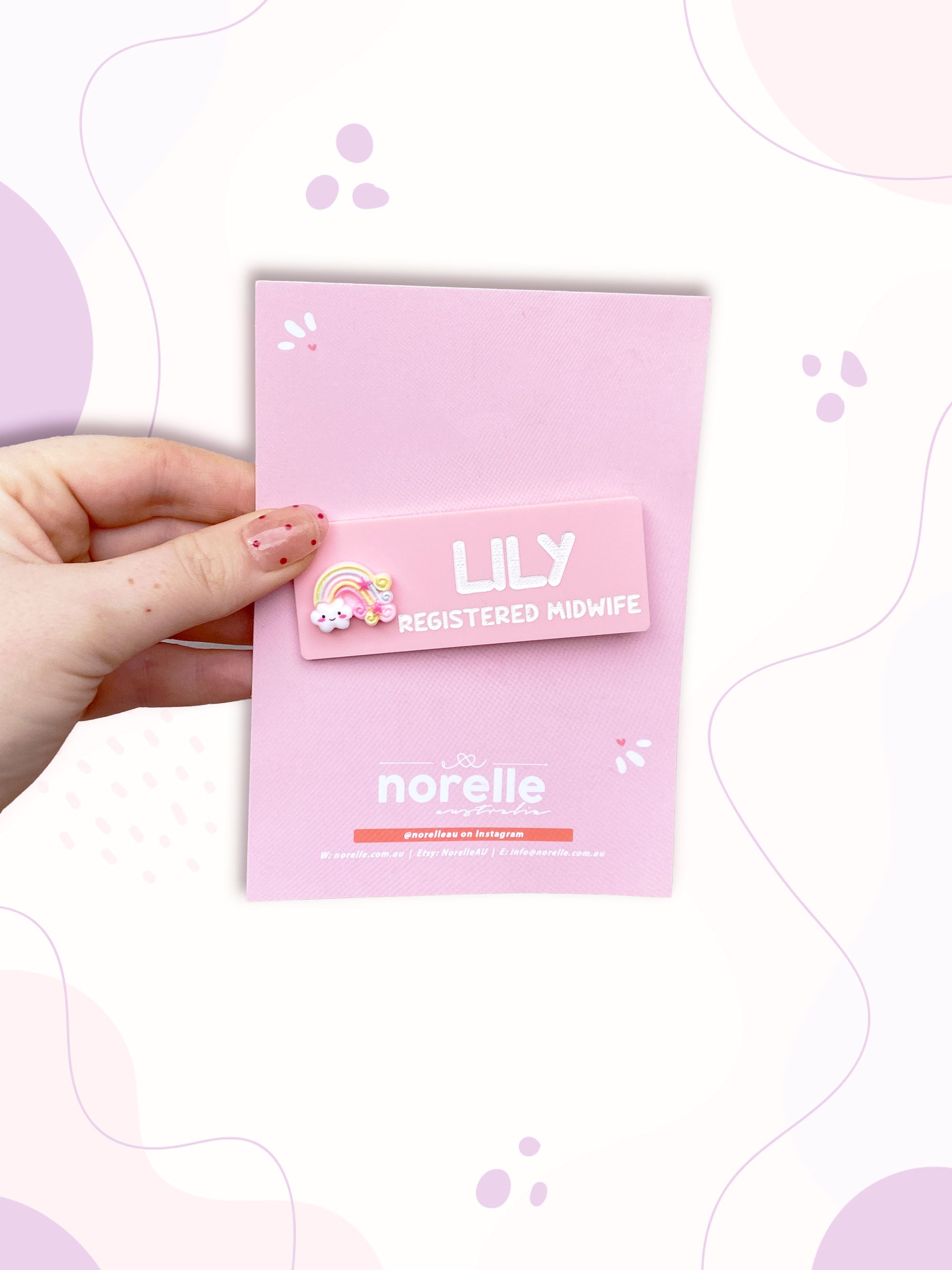 Personalised Work Name Badge with Cute Pastel Rainbow