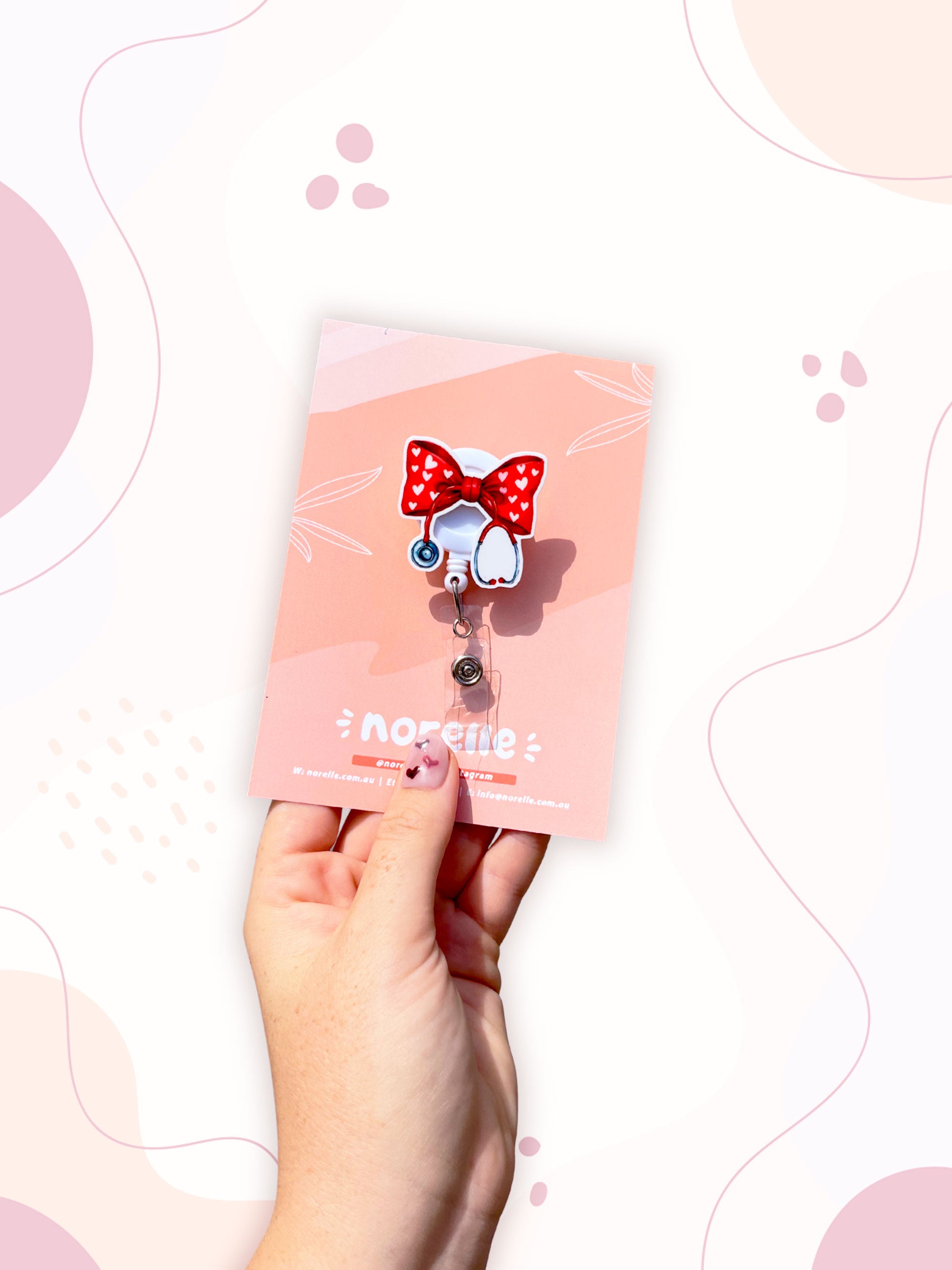 Red Heart Bow with Stethoscope Badge Reel