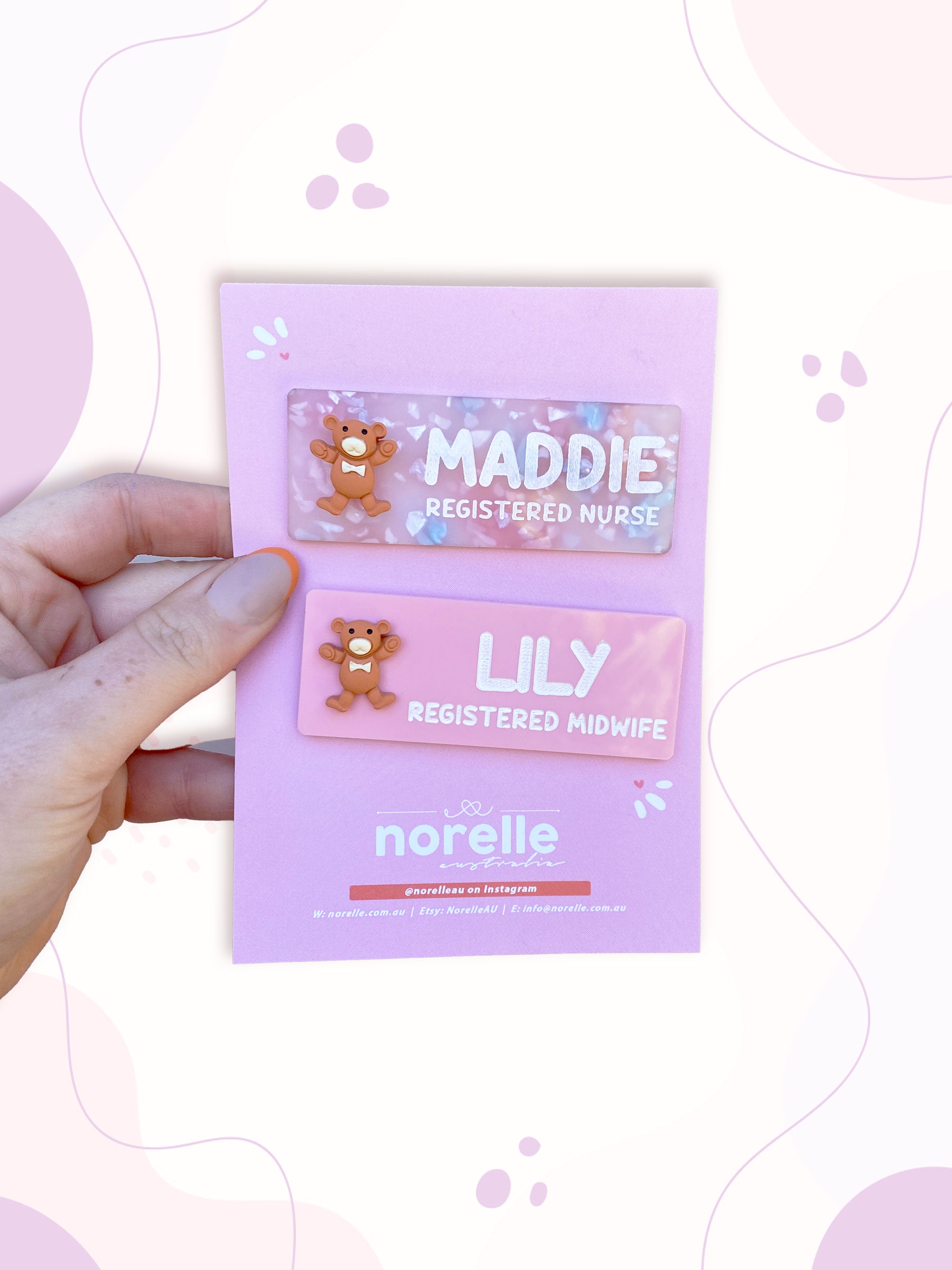 Personalised Work Name Badge with Cute Teddy Bear 3D Icon