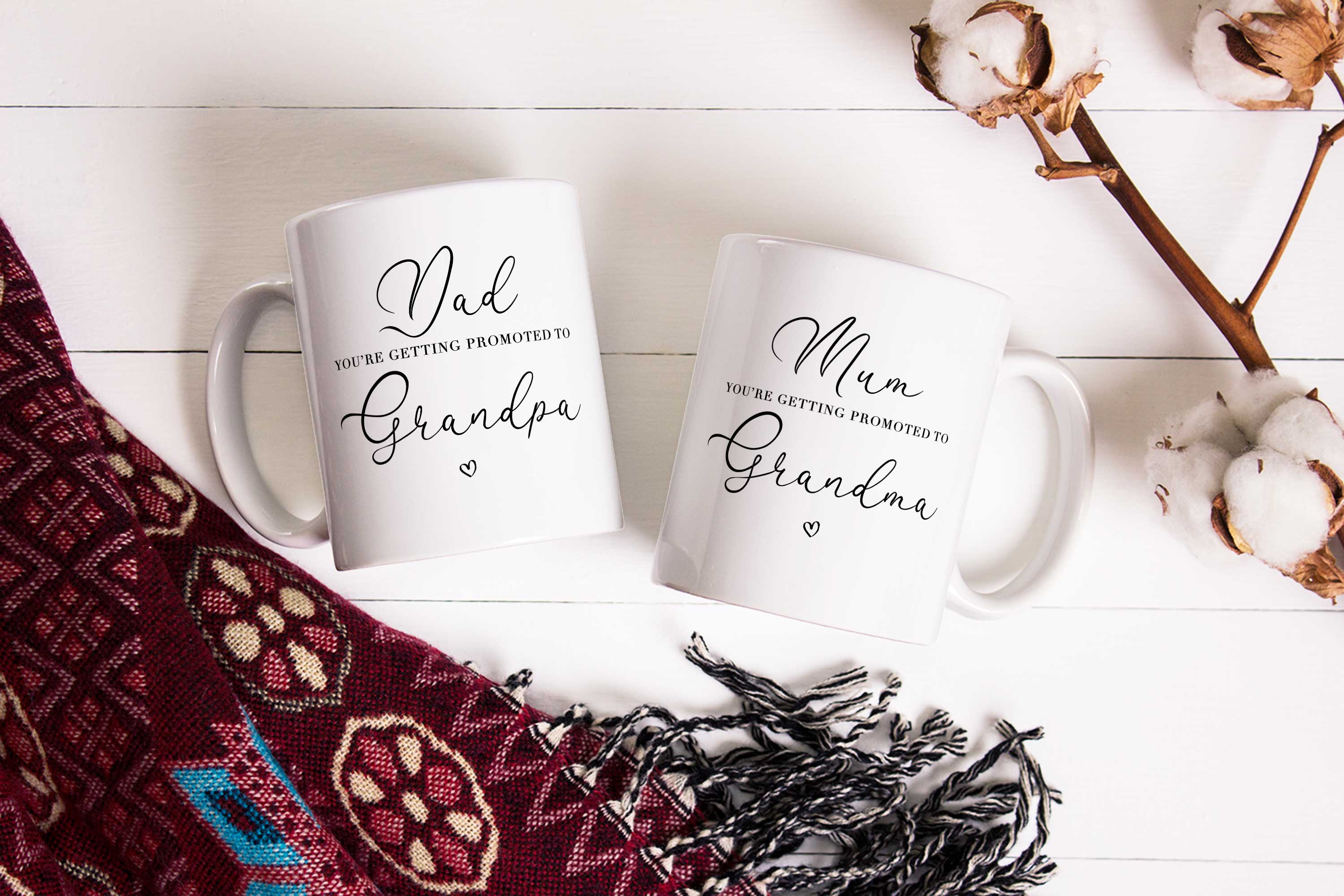 Promoted to Grandpa and Grandma Matching Grandparent Mugs